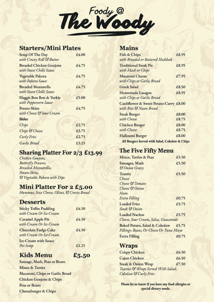 Menus - The Woodside Inn